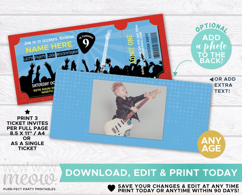 Festival Invitations Music Rockstars Invite Boys Blue Gig | Etsy