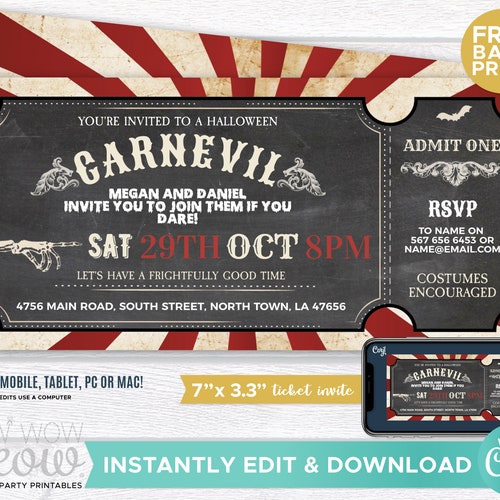 Carnevil Halloween Invitations Carnival Circus Tickets Horror - Etsy