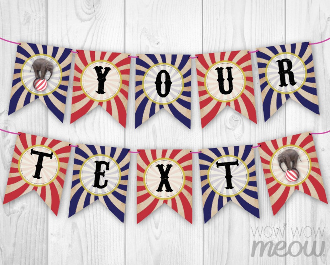 Vintage Circus Carnival Party Banner INSTANT DOWNLOAD Red Blue Stripe ...