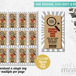 Detective Thank You Tags Birthday Party Secret Agent Spy Gift Tags ...