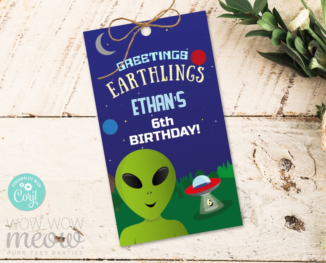 Alien Thank You Tags Birthday Party Gift Tags UFO Spaceship Space ...