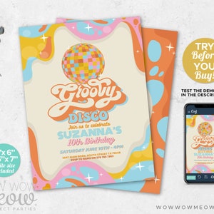 Disco Party Birthday Invitation 1970's Editable Retro Groovy Hippie ...