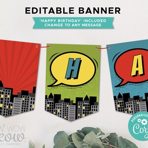 Superhero Party Banner Editable Birthday Comic Book Download - Etsy