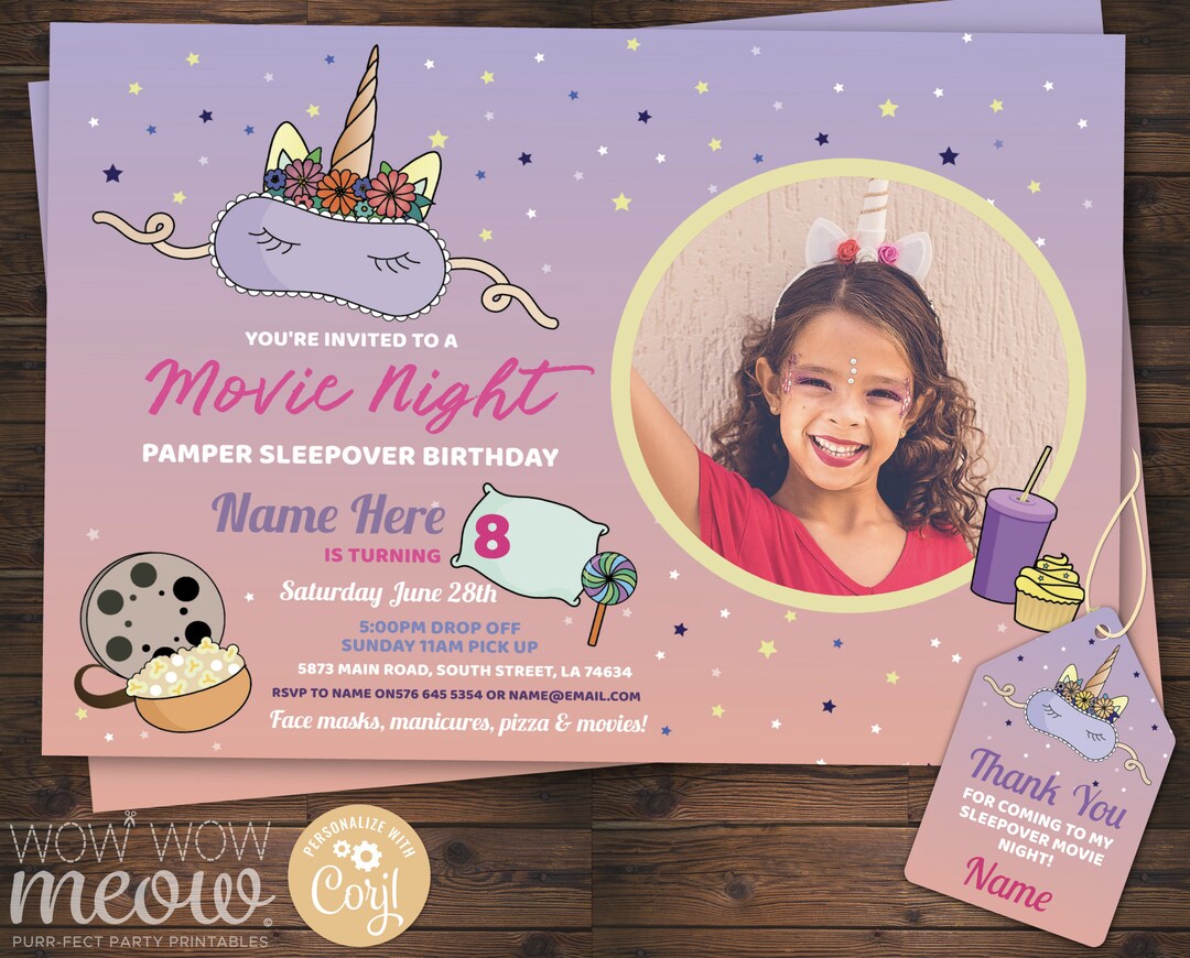 Girls Movie Night Invitation Photo Pamper Sleepover Birthday - Etsy