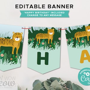 Tiger Party Banner Birthday Wild Jungle Safari Zoo Editable Download ...