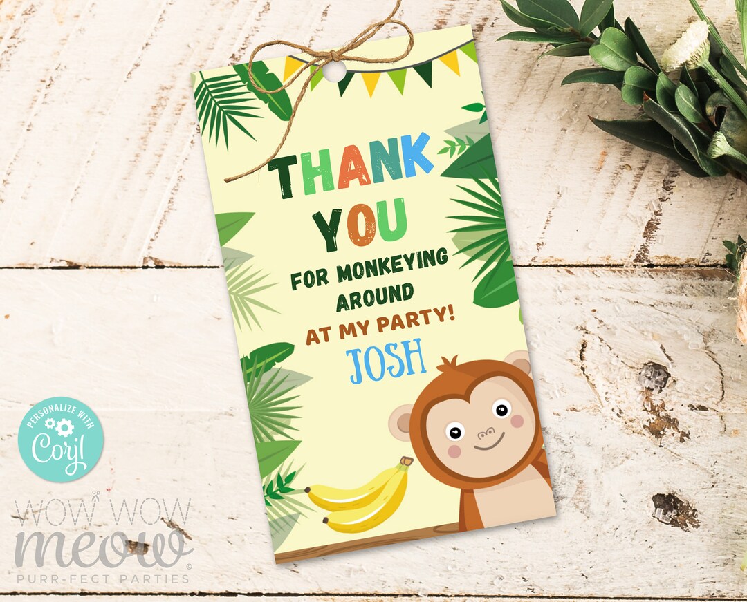 Monkey Birthday Thank You Tags Birthday Party Gift Party Go Bananas ...