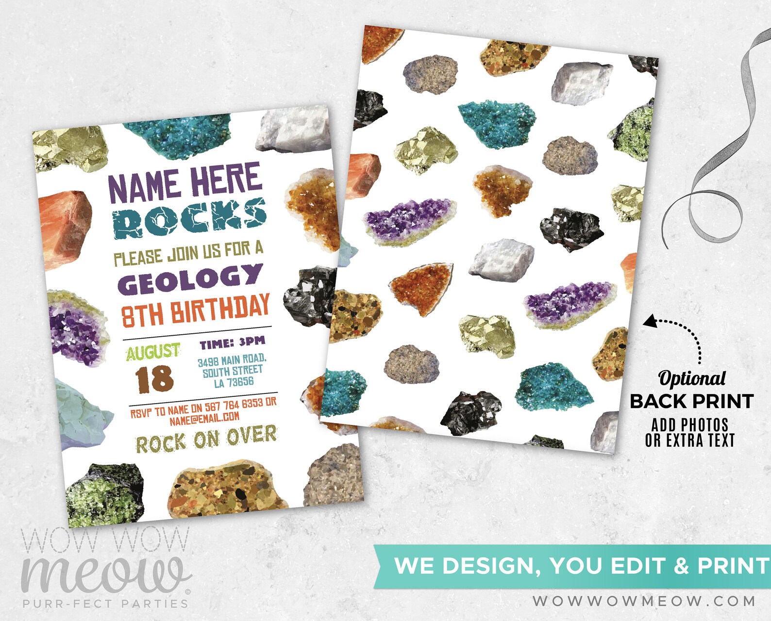 Geology Invitations Rocks Birthday Invites Girls Boys Party - Etsy