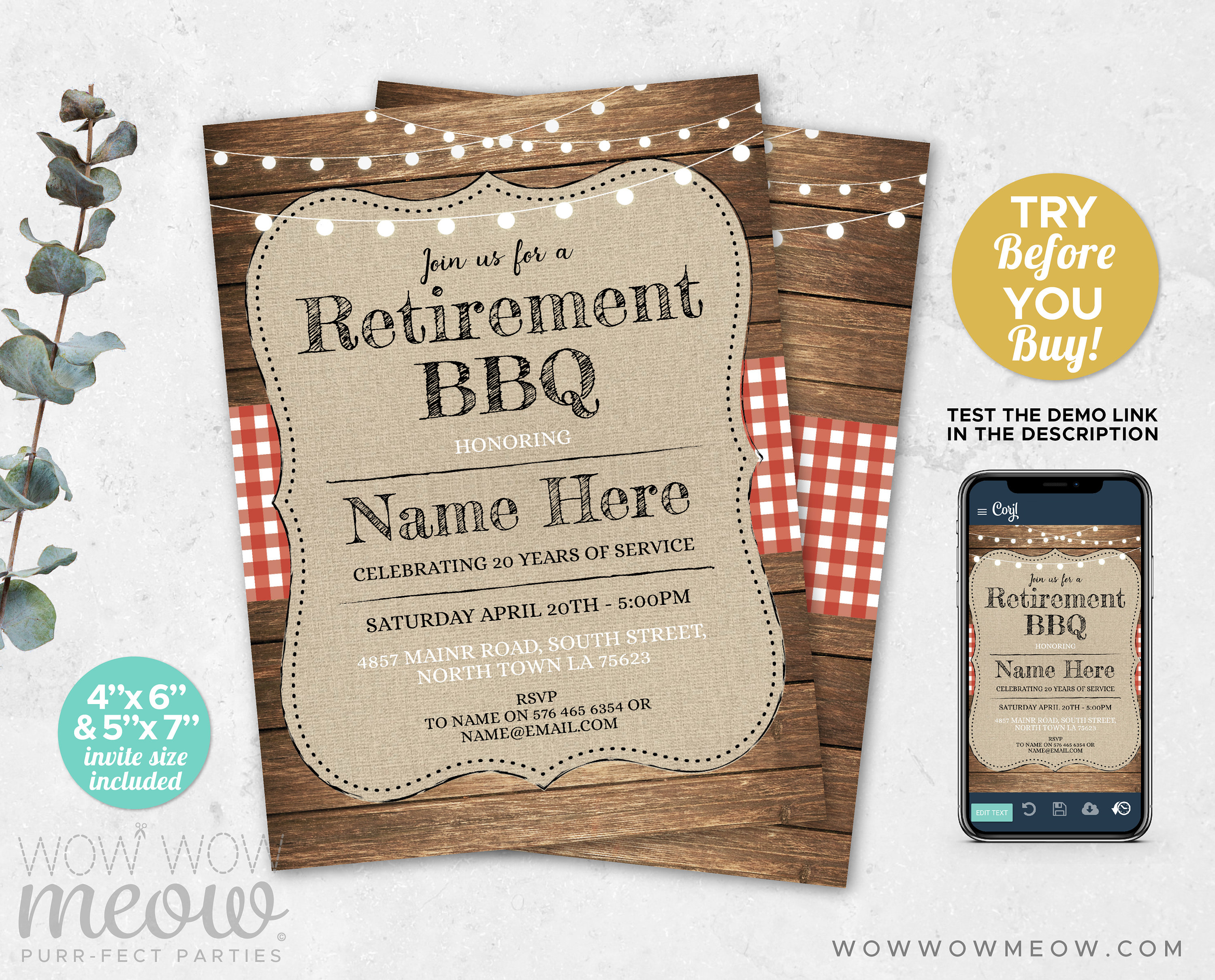 Retirement BBQ Invitation Retired Invite Rustic Garden Party Red Wood ...