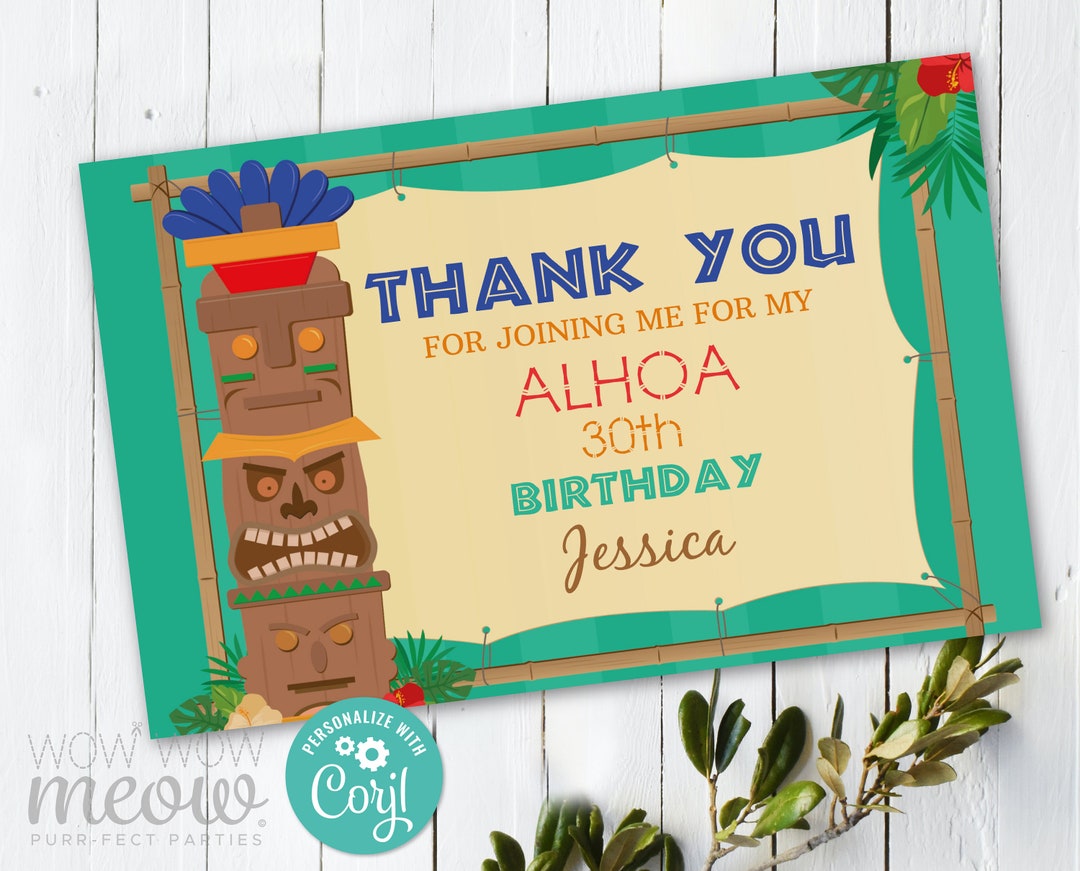 Tiki Aloha Thank You Cards INSTANT DOWNLOAD Totem Pole Tropical ...