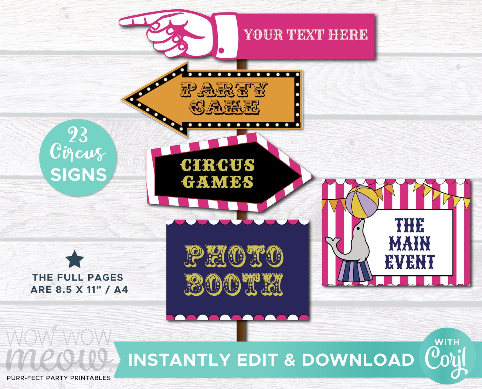 Circus Arrow Signs Pink Carnival Party Hand Pointing INSTANT - Etsy