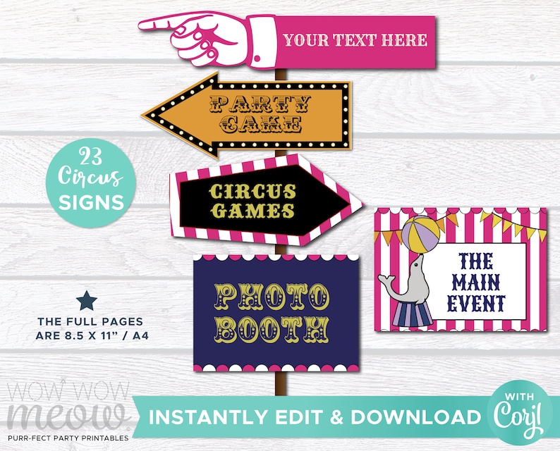 Circus Arrow Signs Pink Carnival Party Hand Pointing INSTANT - Etsy ...