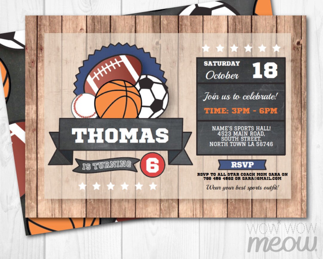 All Star Sports Party Birthday Invite Mixed Invitation INSTANT DOWNLOAD ...