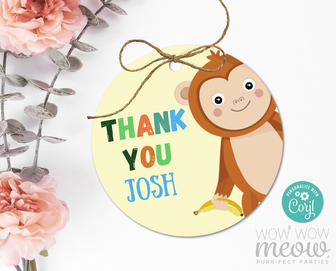 Monkey Birthday Thank You Tags Birthday Party Go Bananas Jungle Wild ...