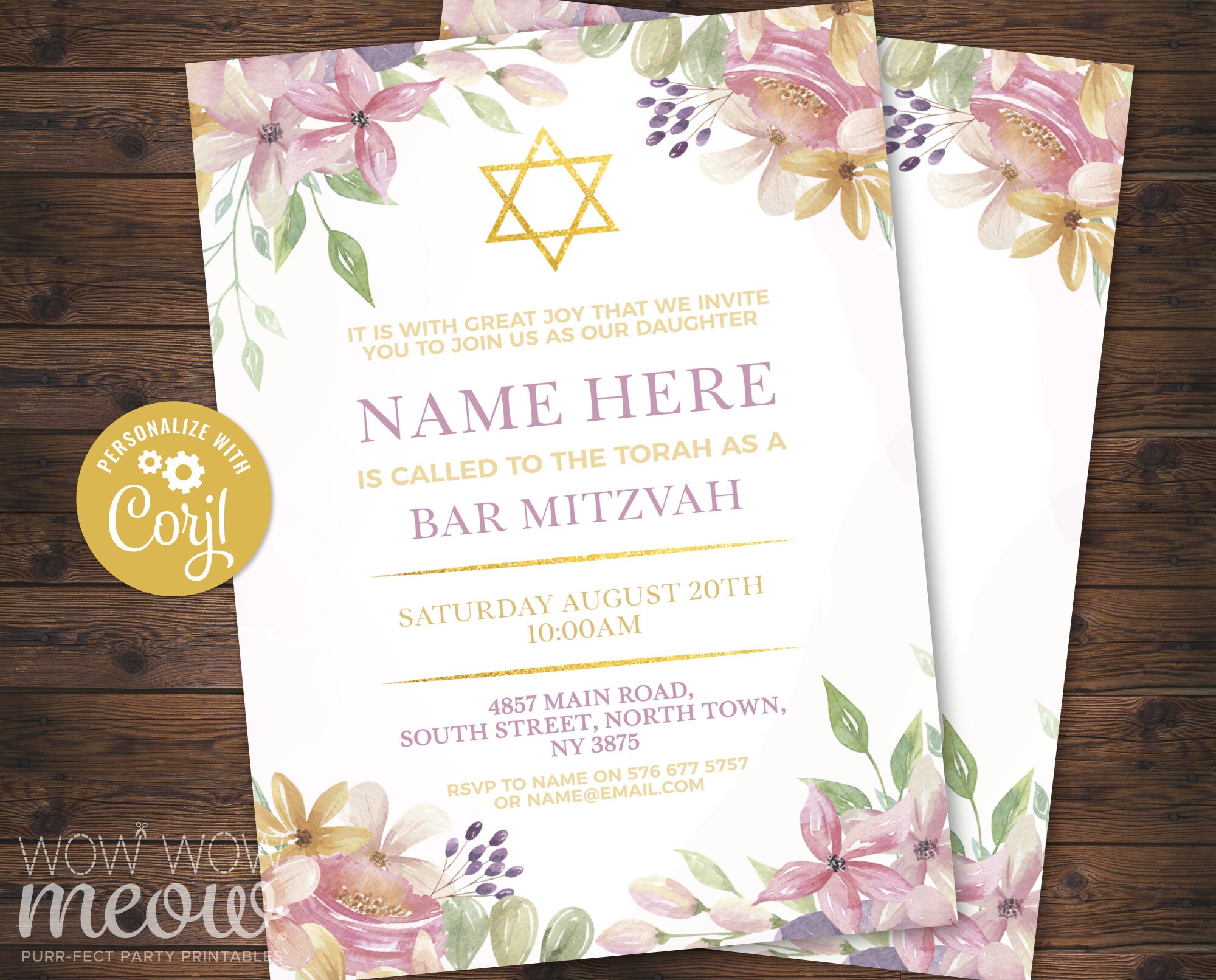 Bat Mitzvah Invitation INSTANT DOWNLOAD Girl Daughter Jewish | Etsy