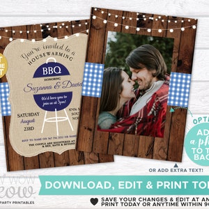 Housewarming BBQ Invitations New Home Invites Couples House Party Blue ...