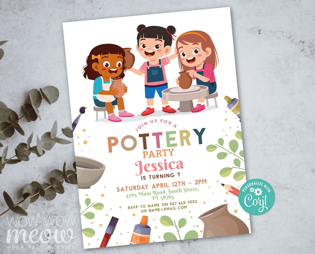 Pottery Invitation Birthday Clay Crafts Invite Painting INSTANT ...