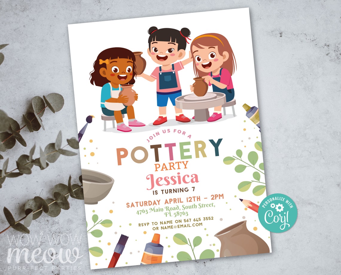 Pottery Invitation Birthday Clay Crafts Invite Painting - Etsy UK
