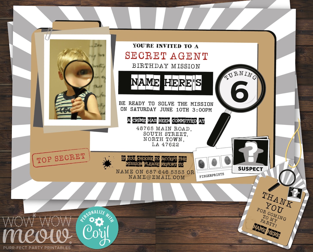 Secret Agent Invitations Birthday Invite Spy INSTANT DOWNLOAD Editable ...