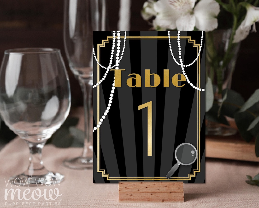 1920s Table Numbers Murder Mystery Event Art Deco Birthday 5 X 7 Black ...