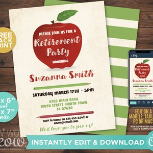 Retirement Party Apple Teacher Invitation Retired Invite INSTANT ...