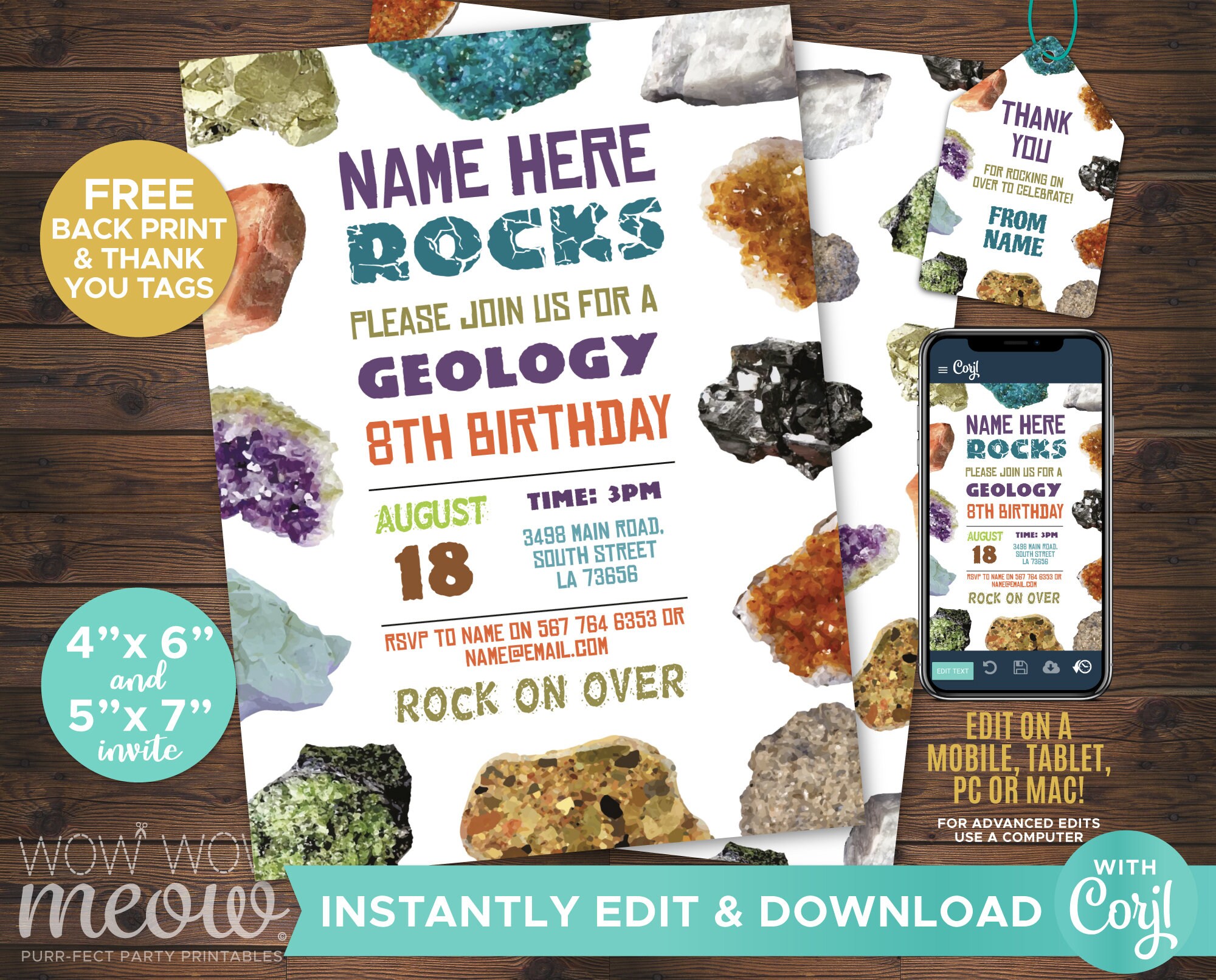 Geology Invitations Rocks Birthday Invites Girls Boys Party | Etsy