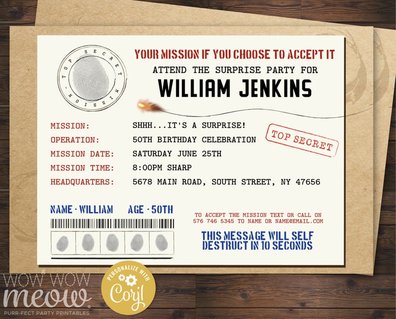 Mission Impossible Invitation Surprise Birthday Invite INSTANT - Etsy UK