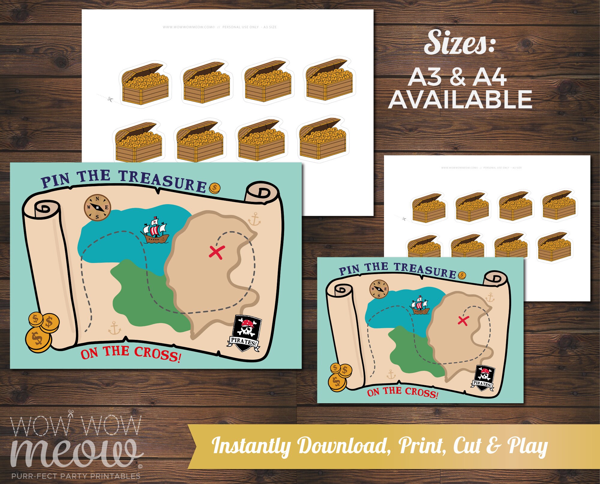 Pin the Treasure on the Map INSTANT DOWNLOAD Pirate Game - Etsy UK