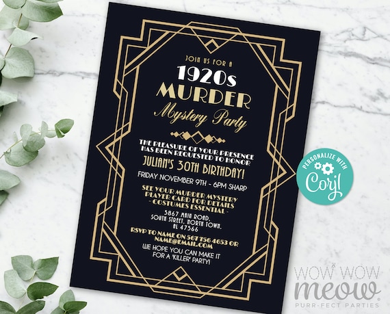 1920s Murder Mystery Dinner Invitation Party Birthday Invite - Etsy