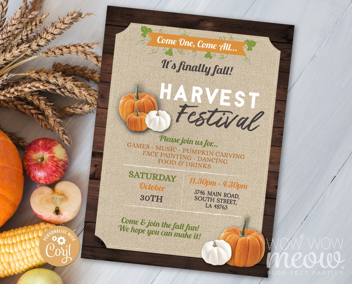 Harvest Festival Pumpkins Invitations Event Party Rustic Invite Meal ...