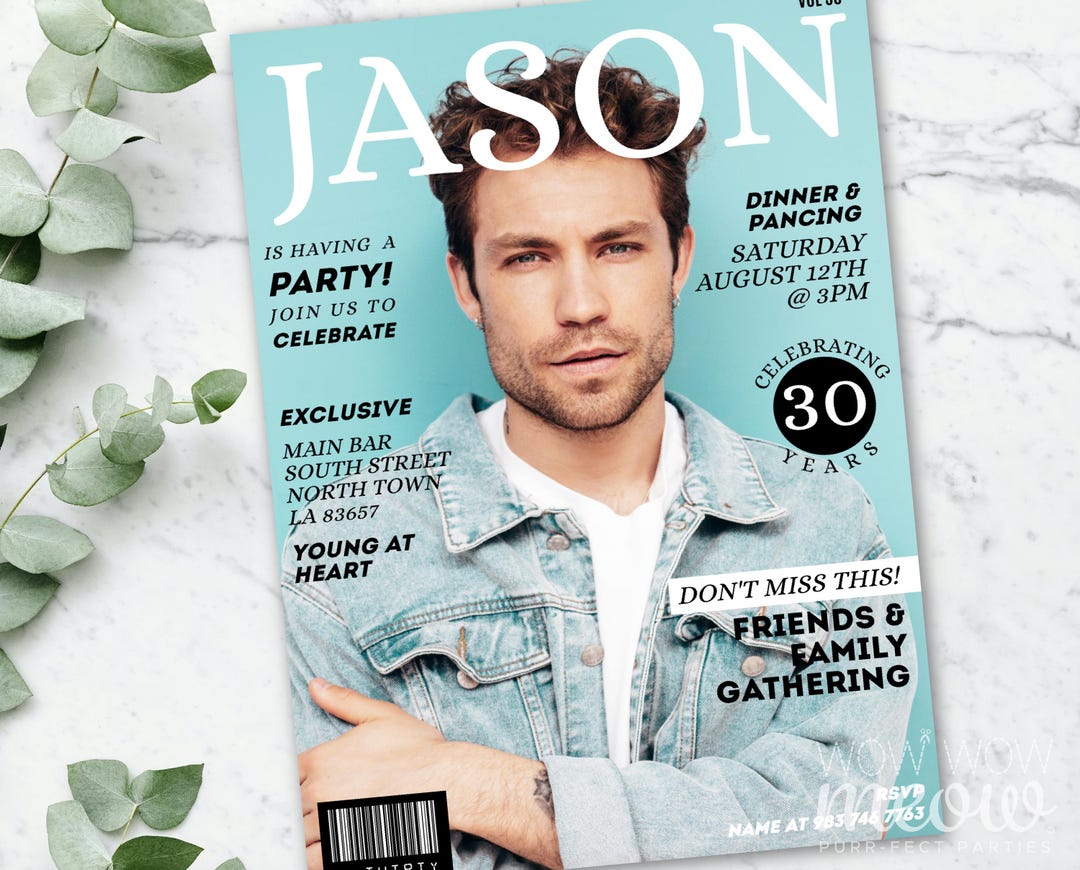 Birthday Invite Magazine Mens Party Invitation Cover Book INSTANT ...