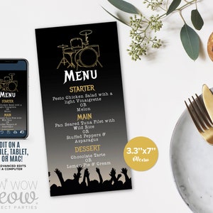 Drums Rock N Roll Menu Dinner Template Package INSTANT DOWNLOAD ...