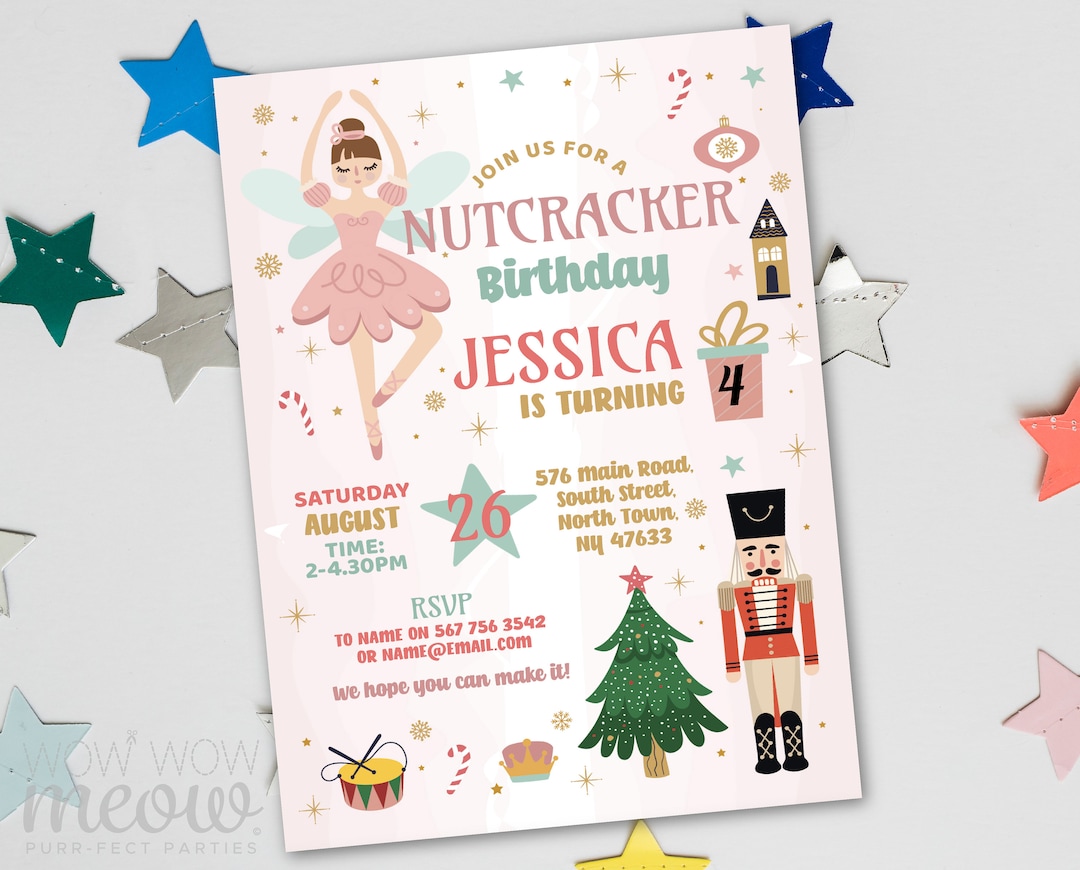 Nutcracker Christmas Birthday Invitations Editable Party Girl - Etsy