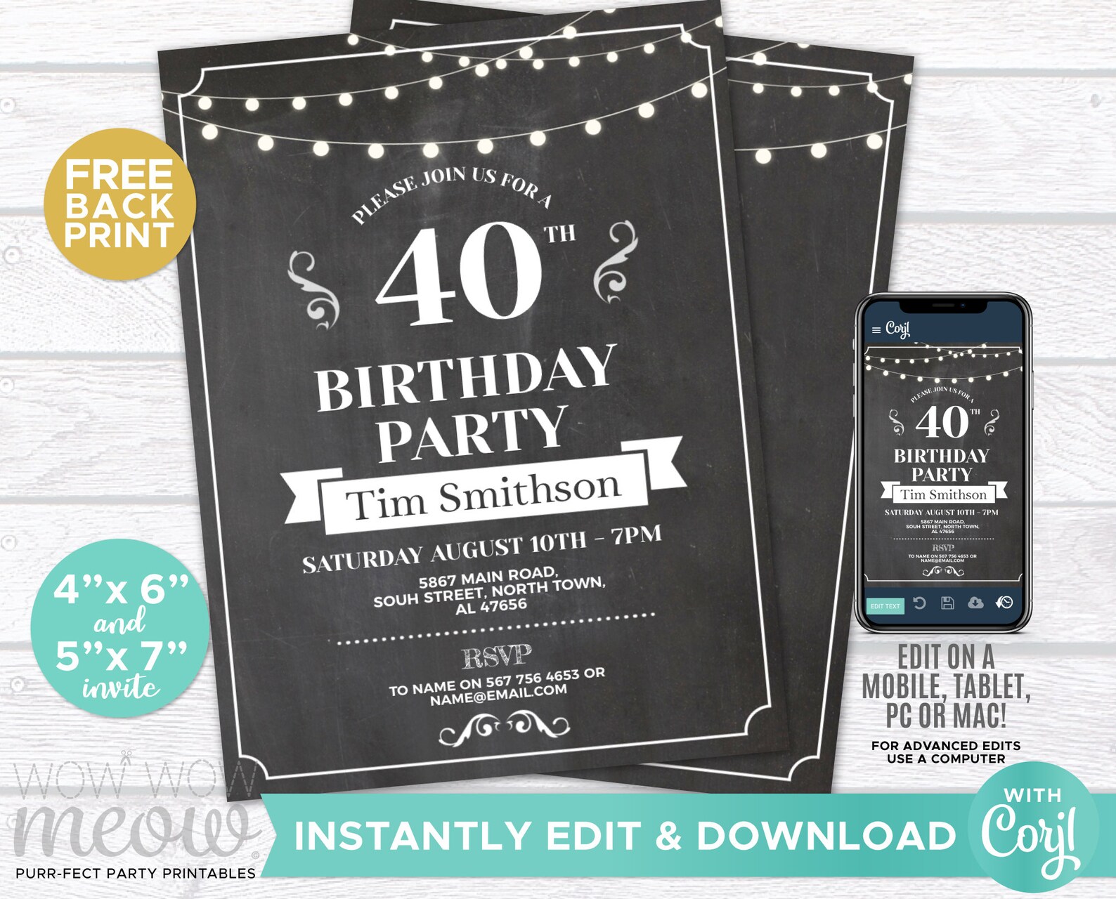 40th Surprise Birthday Invite Chalk Party Invitation Forty 40 | Etsy
