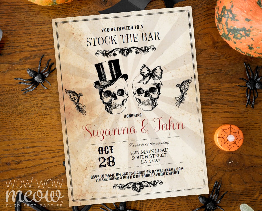 Stock the Bar Invitations Halloween Skulls Party Printable Digital ...