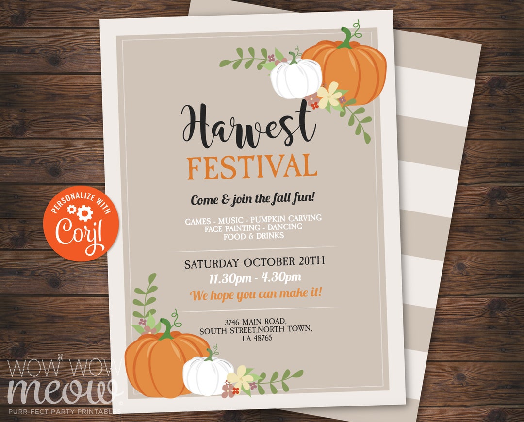 Fall Harvest Festival Invitations Party Invite Printable INSTANT ...