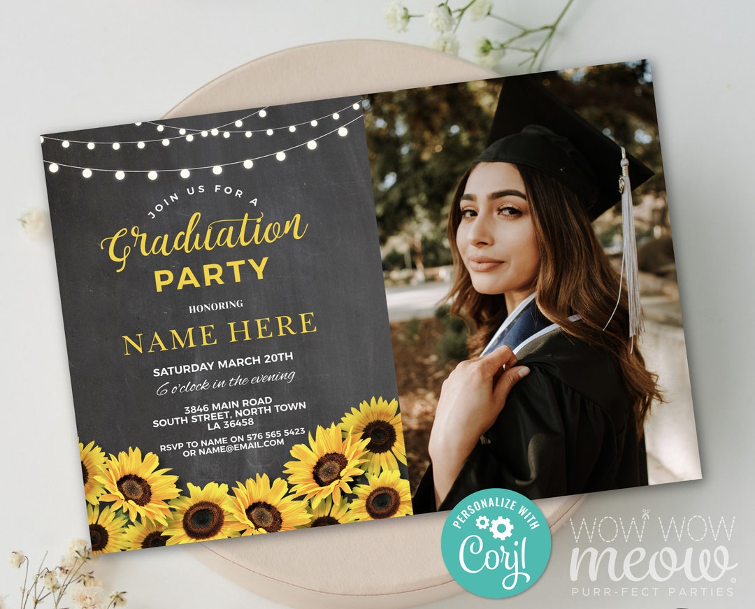 Sunflower Graduation Party Photo Invitation Invite INSTANT DOWNLOAD ...