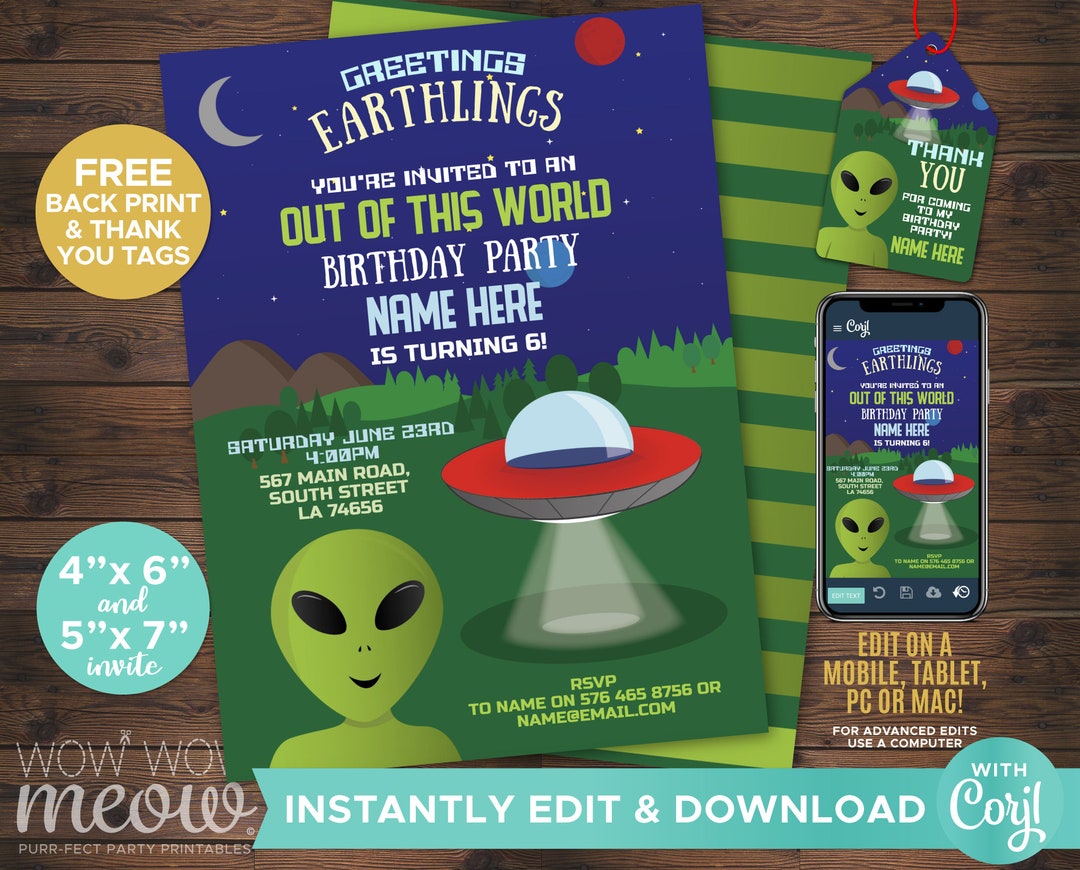 Alien Invitation Space Invite Birthday Galaxy Space Ship Invitation ...