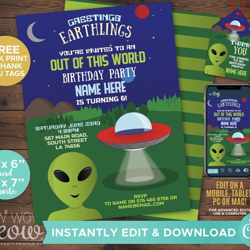 Alien Invitation Space Invite Birthday Galaxy Space Ship - Etsy