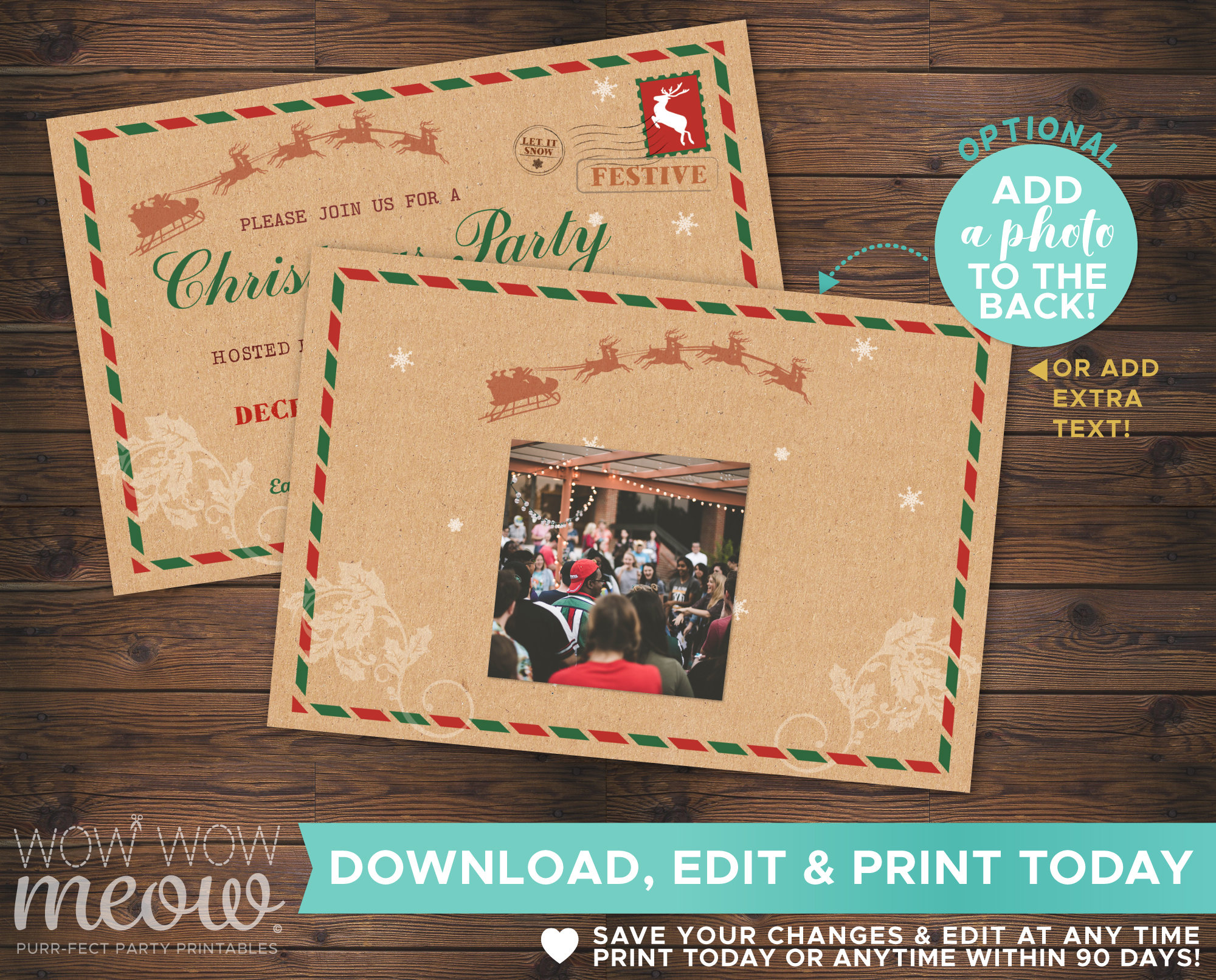 Christmas Party Invitations Postcard Ticket Xmas Holiday Invites ...