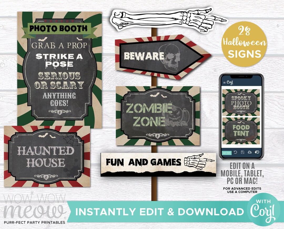 28 Halloween Signs Signs Printable Skeleton Hand Pointing DOWNLOAD ...