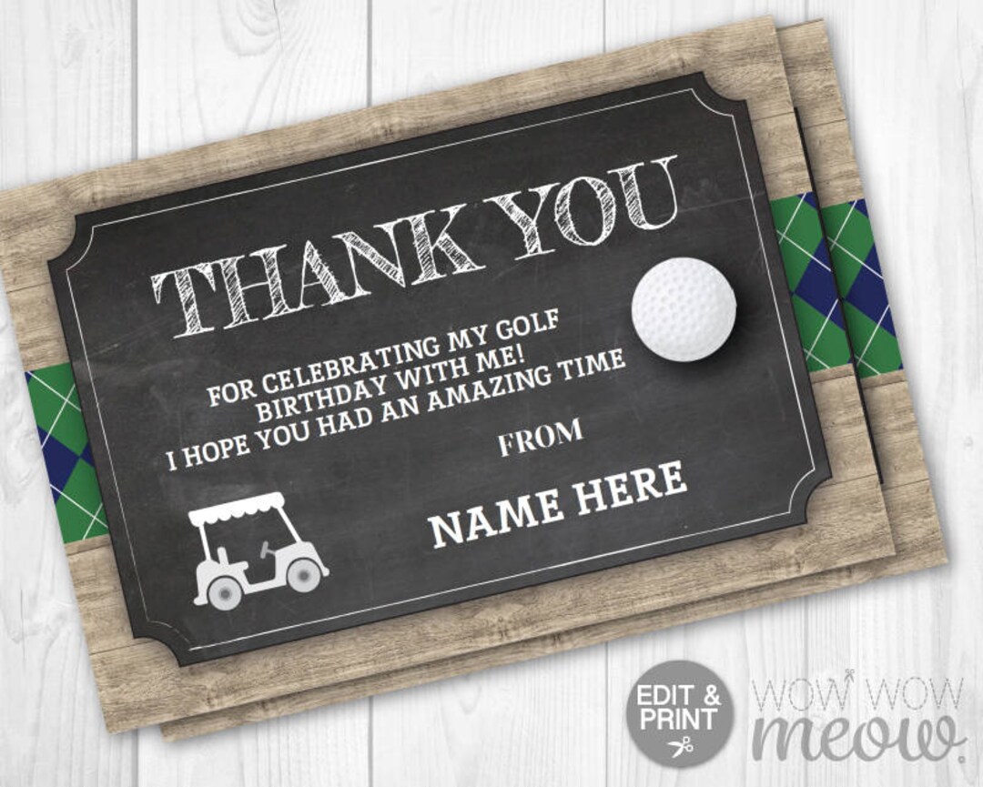 Thank You Cards Golf Birthday Party Favour Notes Tags DOWNLOAD - Etsy