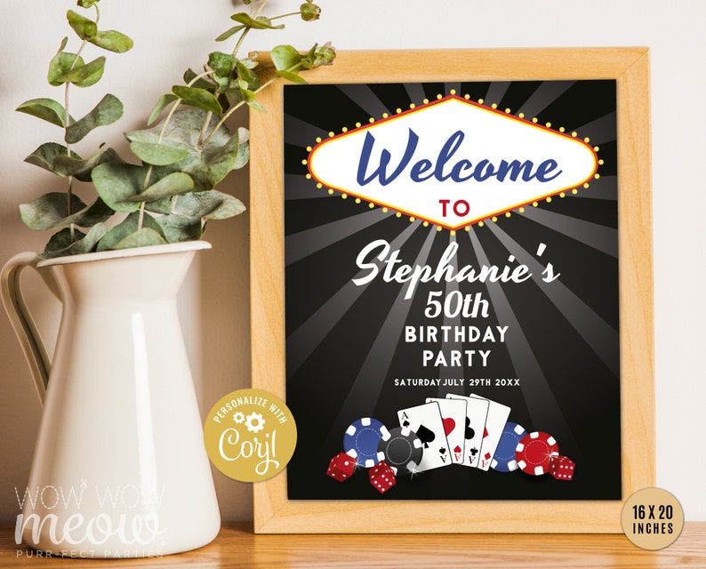 Birthday Las Vegas Editable Welcome Sign - Any Age - Party 16 X 20 ...