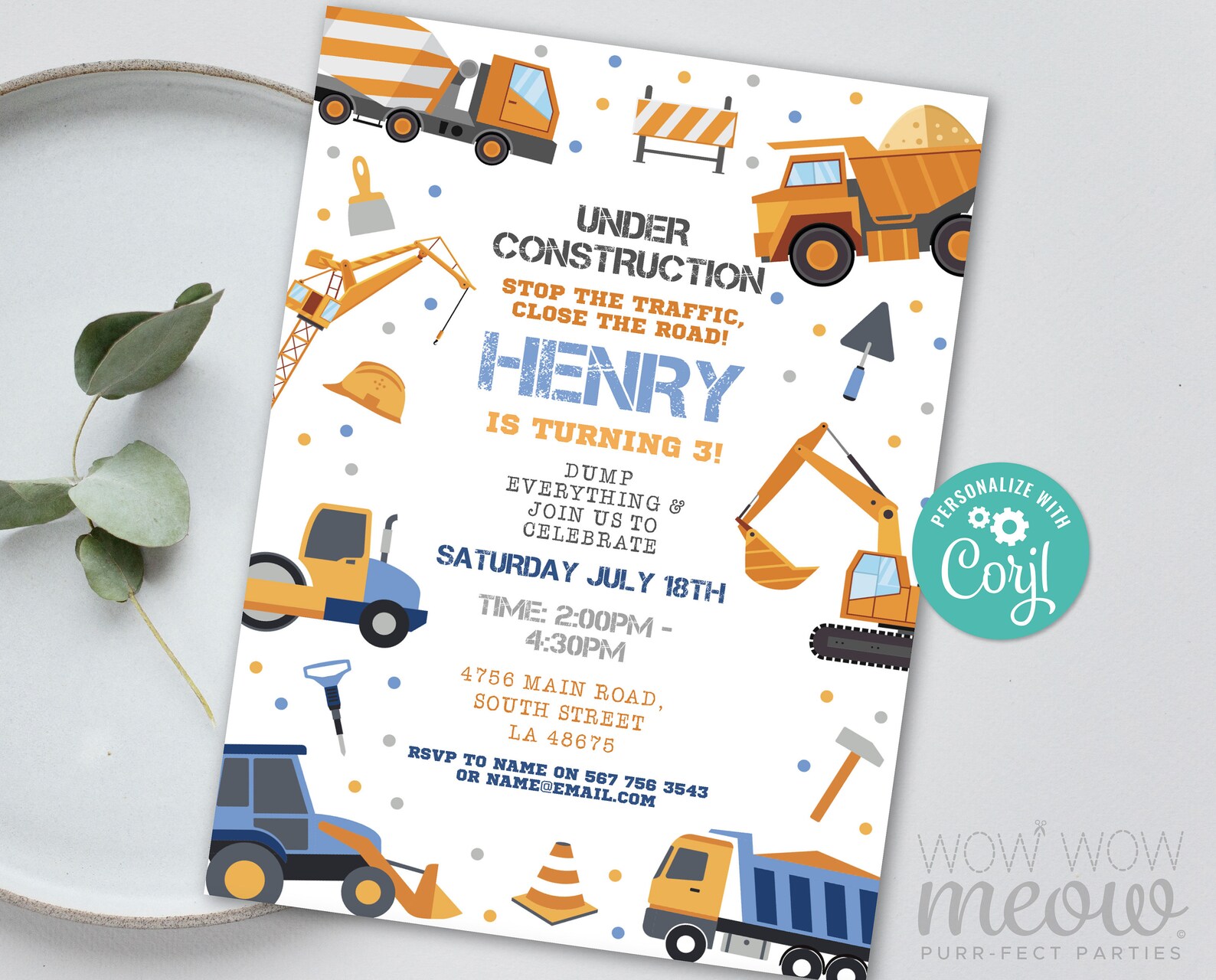 Construction Invitation Building Digger Dump Birthday Party - Etsy