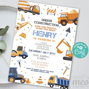 Construction Invitation Building Digger Dump Birthday Party Invite ...