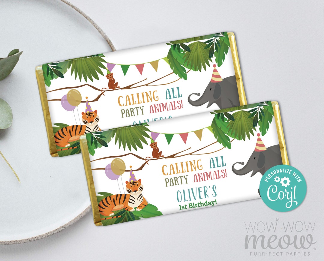 Party Animal Chocolate Bar Wrapper Birthday Wild Jungle Safari Zoo ...