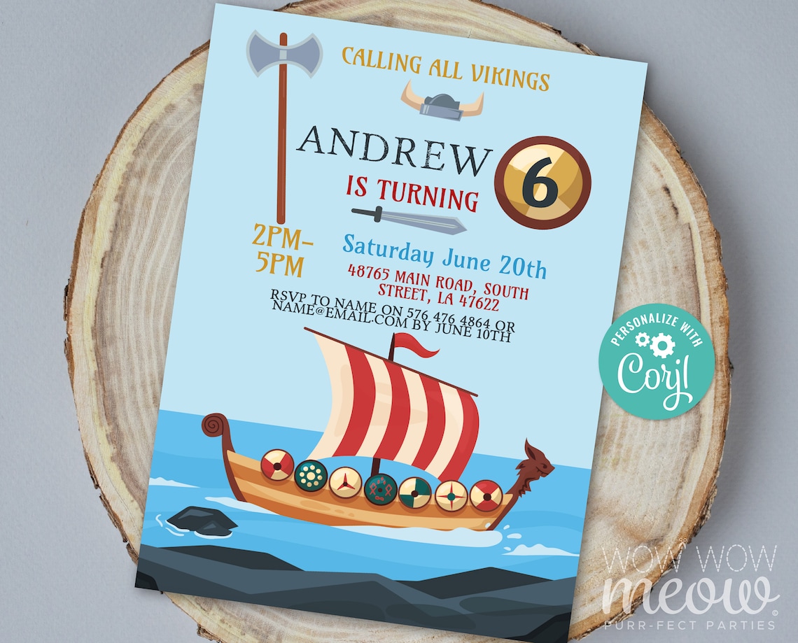 Viking Invitation Birthday Invite Boat Vikings INSTANT - Etsy