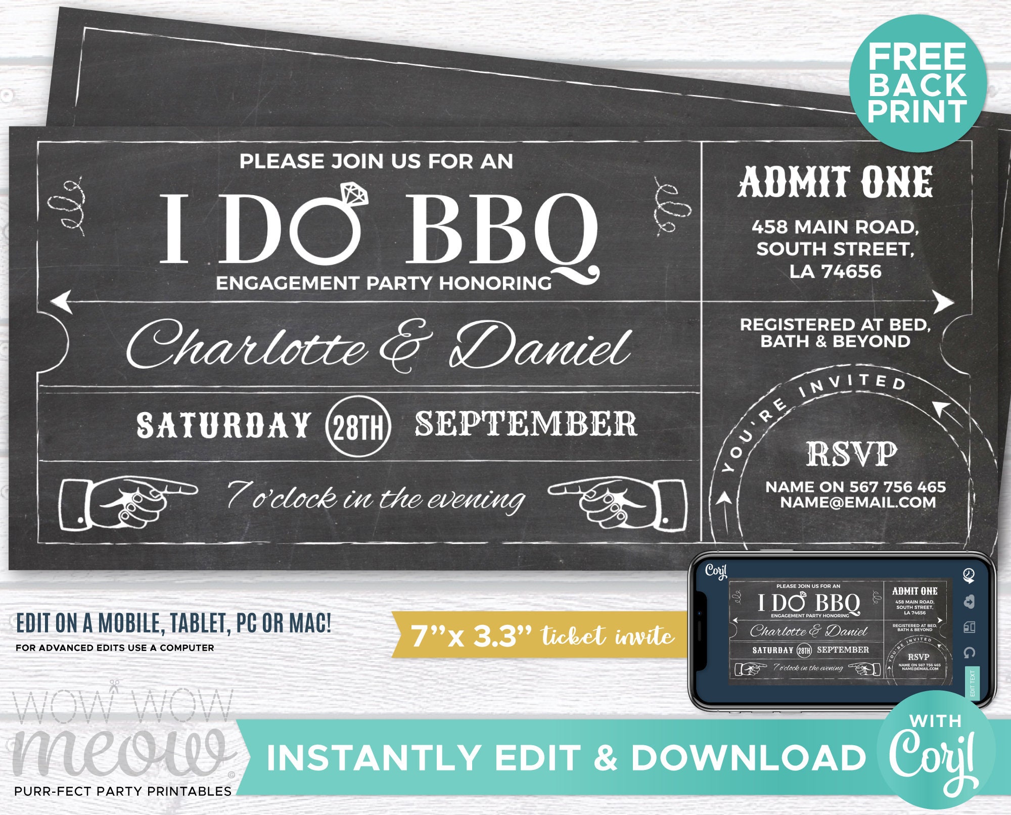 I Do BBQ Wedding Invite Party Invitation Chalk Train Ticket | Etsy