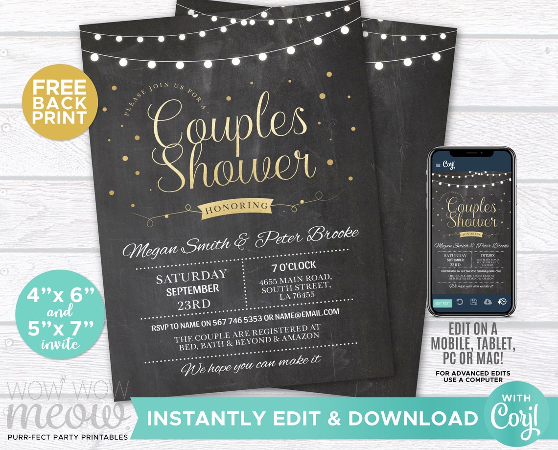 Gold Couples Shower Invite Engagement Invitation Chalk Board | Etsy