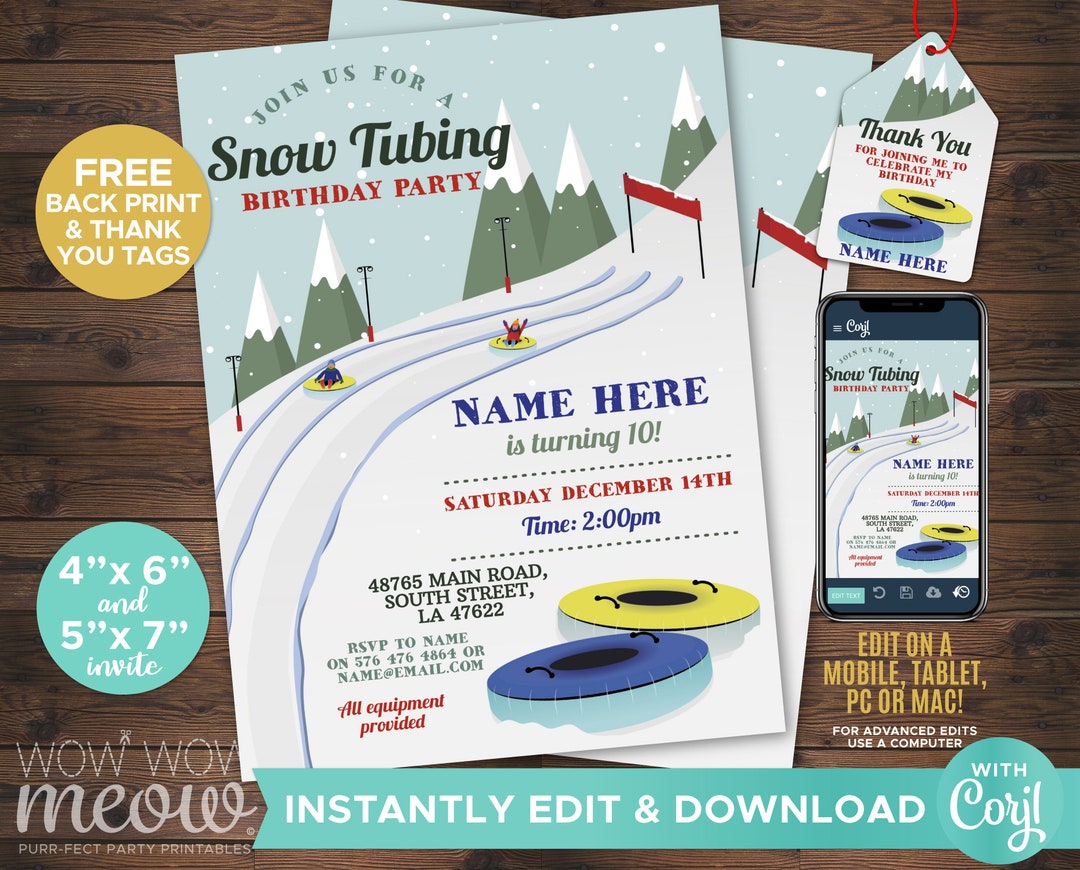 Snow Tubing Invitation Birthday Party INSTANT DOWNLOAD Tube - Etsy