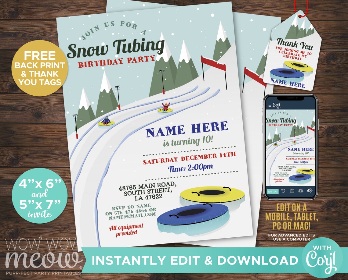 Snow Tubing Invitation Birthday Party INSTANT DOWNLOAD Tube | Etsy
